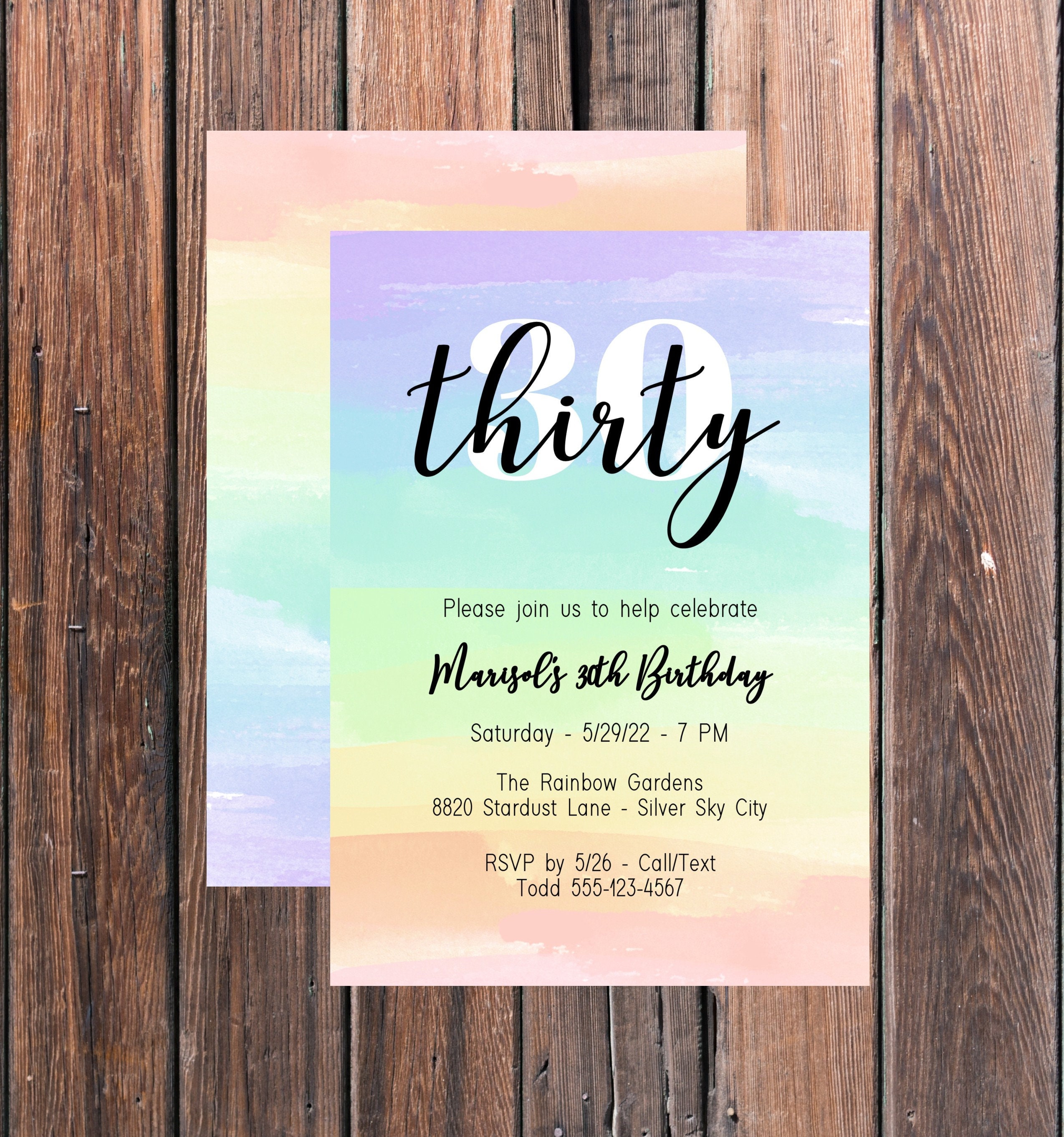 Watercolor Rainbow Birthday, Sweet Sixteen Party, Watercolor Invite ...