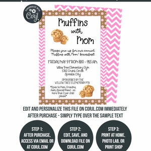Muffins With Mom, Mothers Day Invitation, Preschool Party, Moms and ...