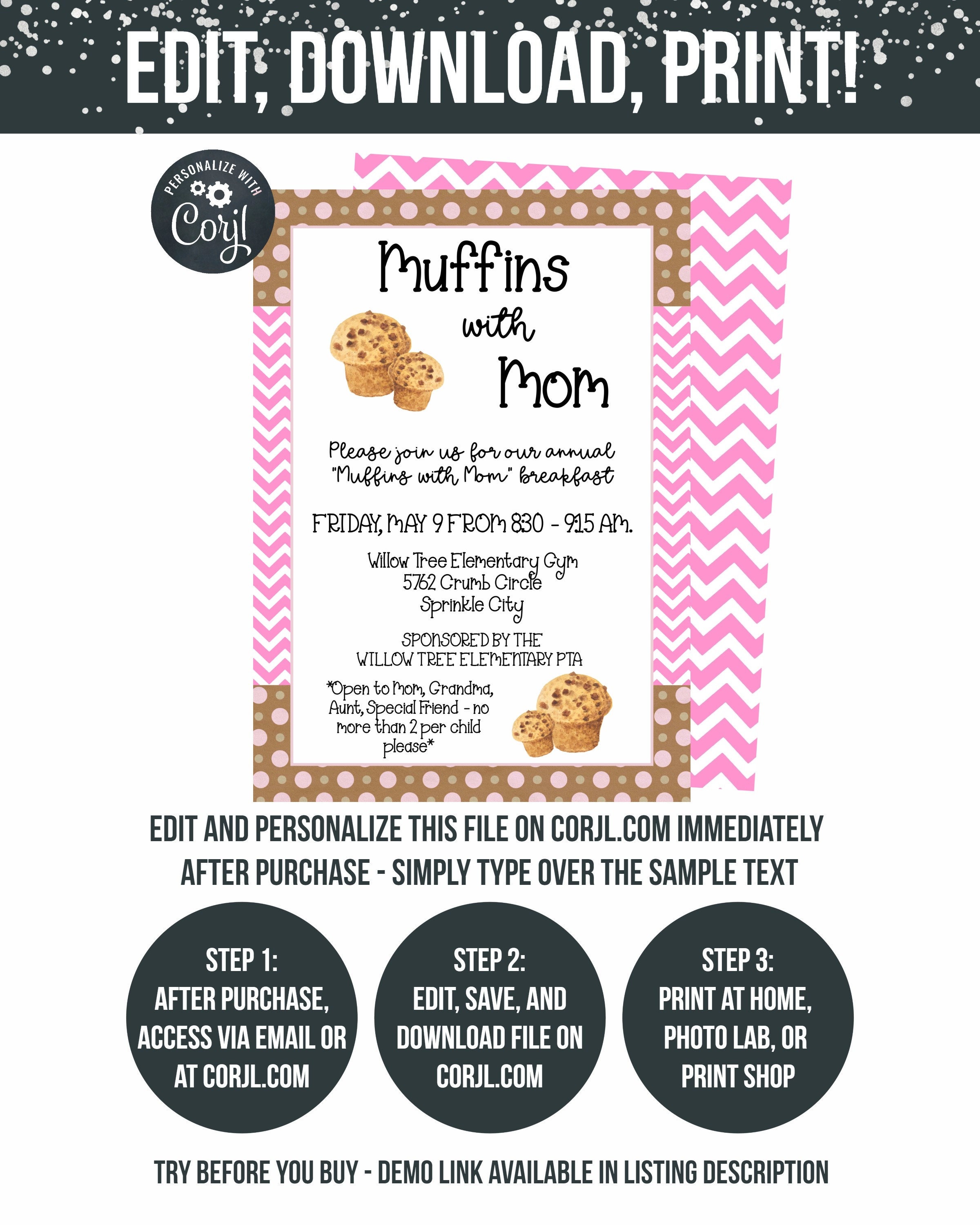 Muffins With Mom, Mothers Day Invitation, Preschool Party, Instant ...