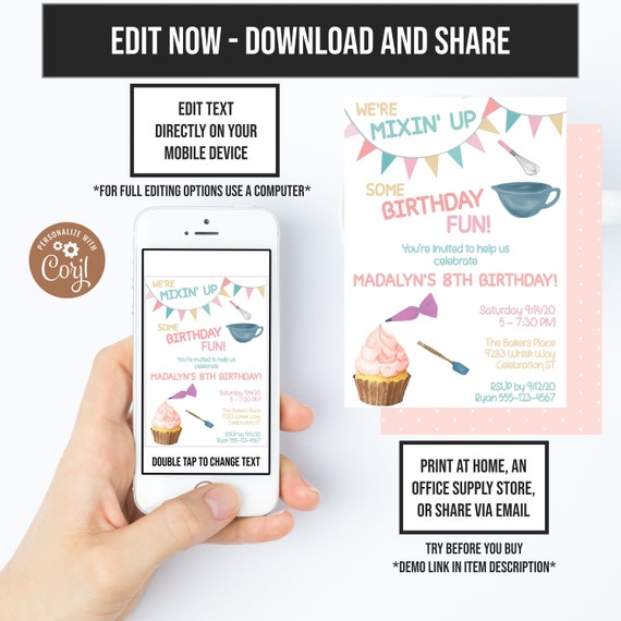 Baking Birthday Invitation Baking Party Theme Baking | Etsy