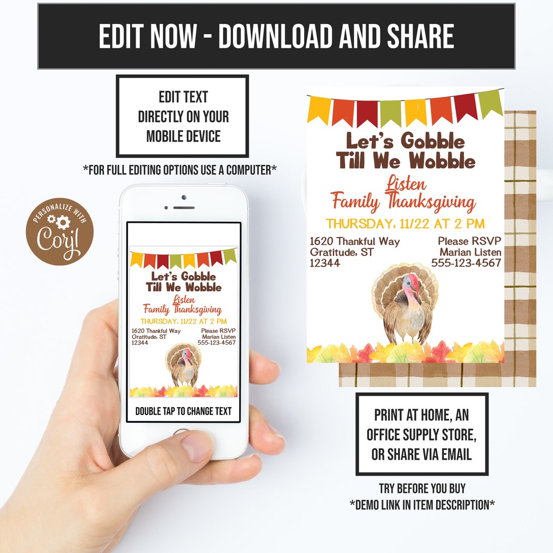 Thanksgiving Invite Turkey Invitations Instant Access - Etsy