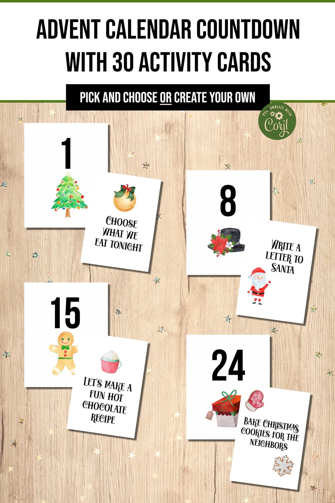 Printable Christmas Advent Calendar, Christmas Activity Cards ...