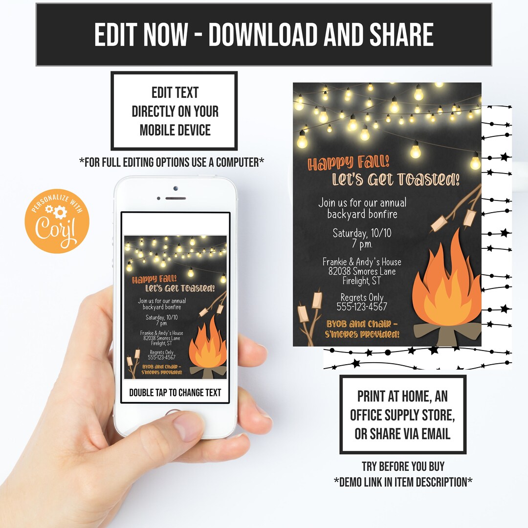 Bonfire Party, Harvest Party Invitation, Halloween Invites, Corjl ...