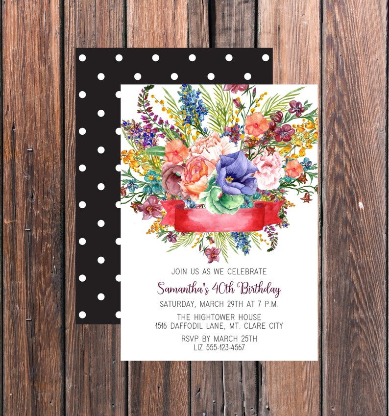 Flower Birthday Invitation Elegant Birthday Invitation - Etsy