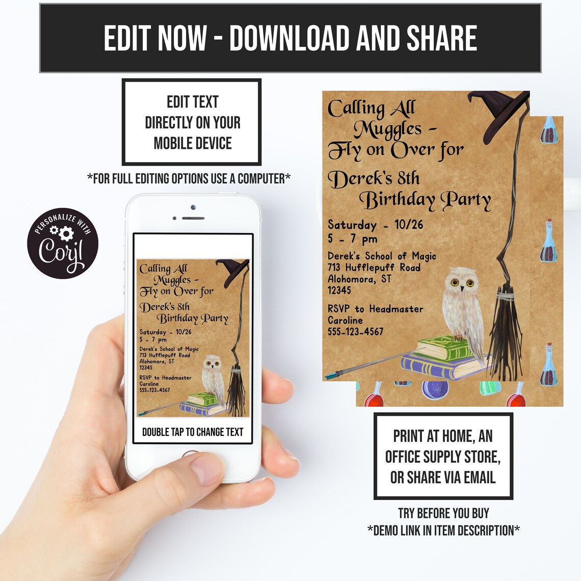 Wizard Invitation Magical Birthday Witch and Wizard - Etsy