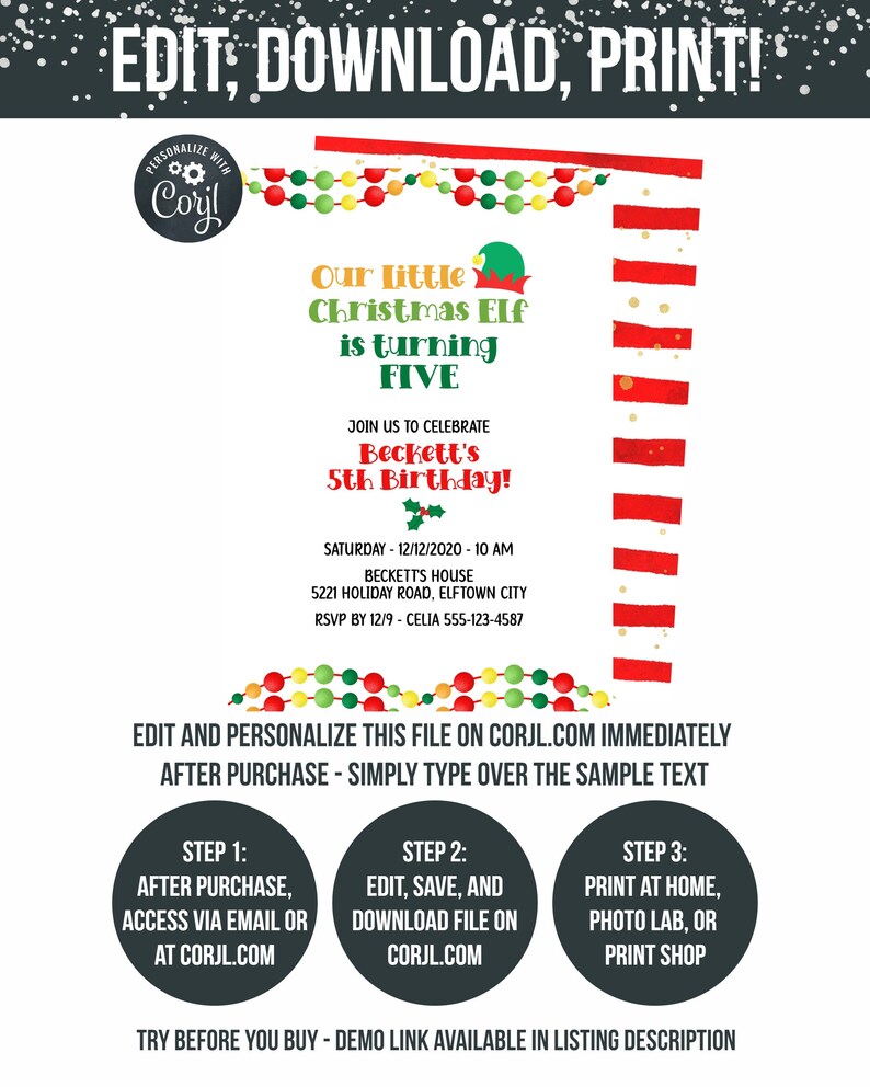 Elf Birthday Party, Elf Invitations, Christmas Party Invites, Cute ...