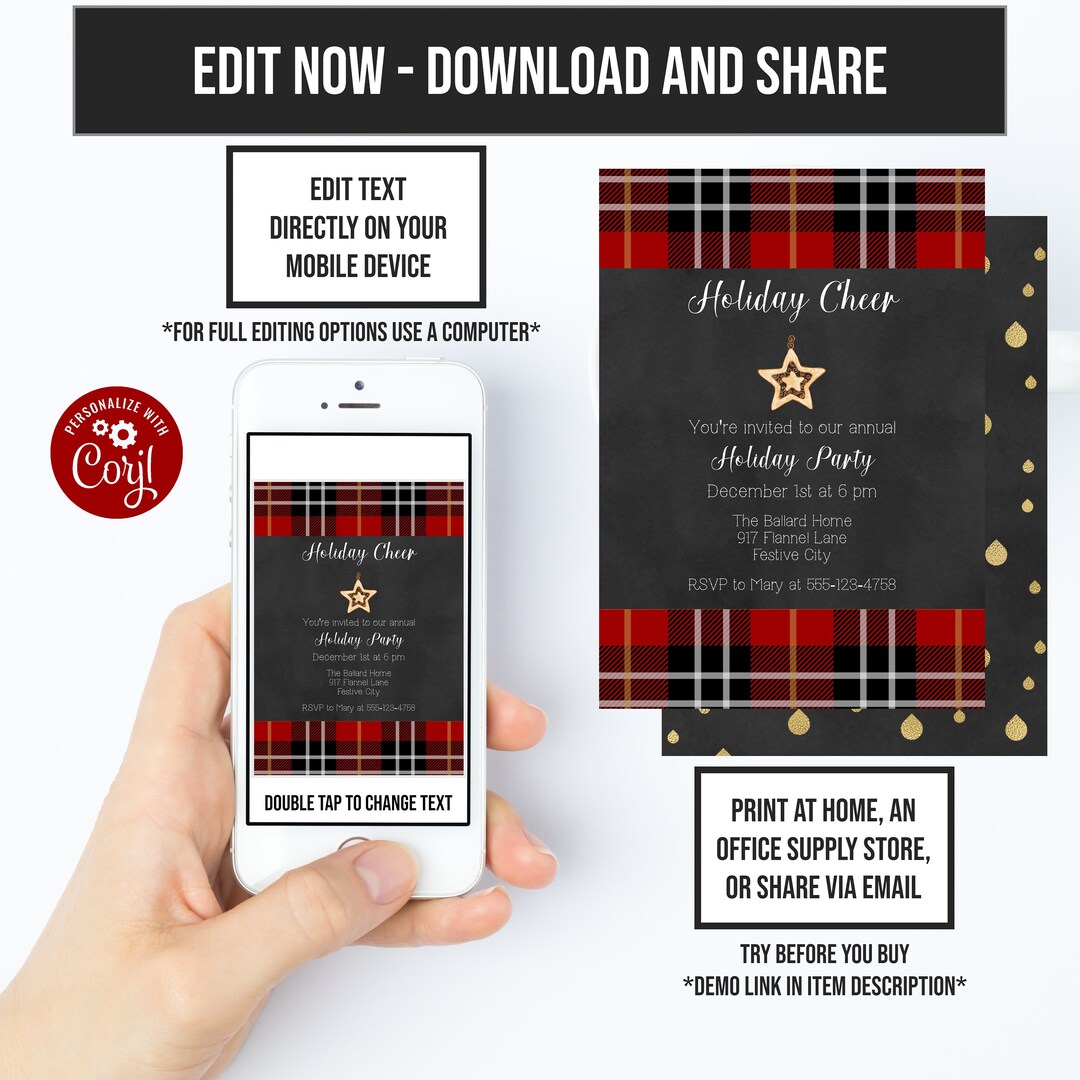 Plaid Invitation Christmas Party Holiday Party Invite - Etsy