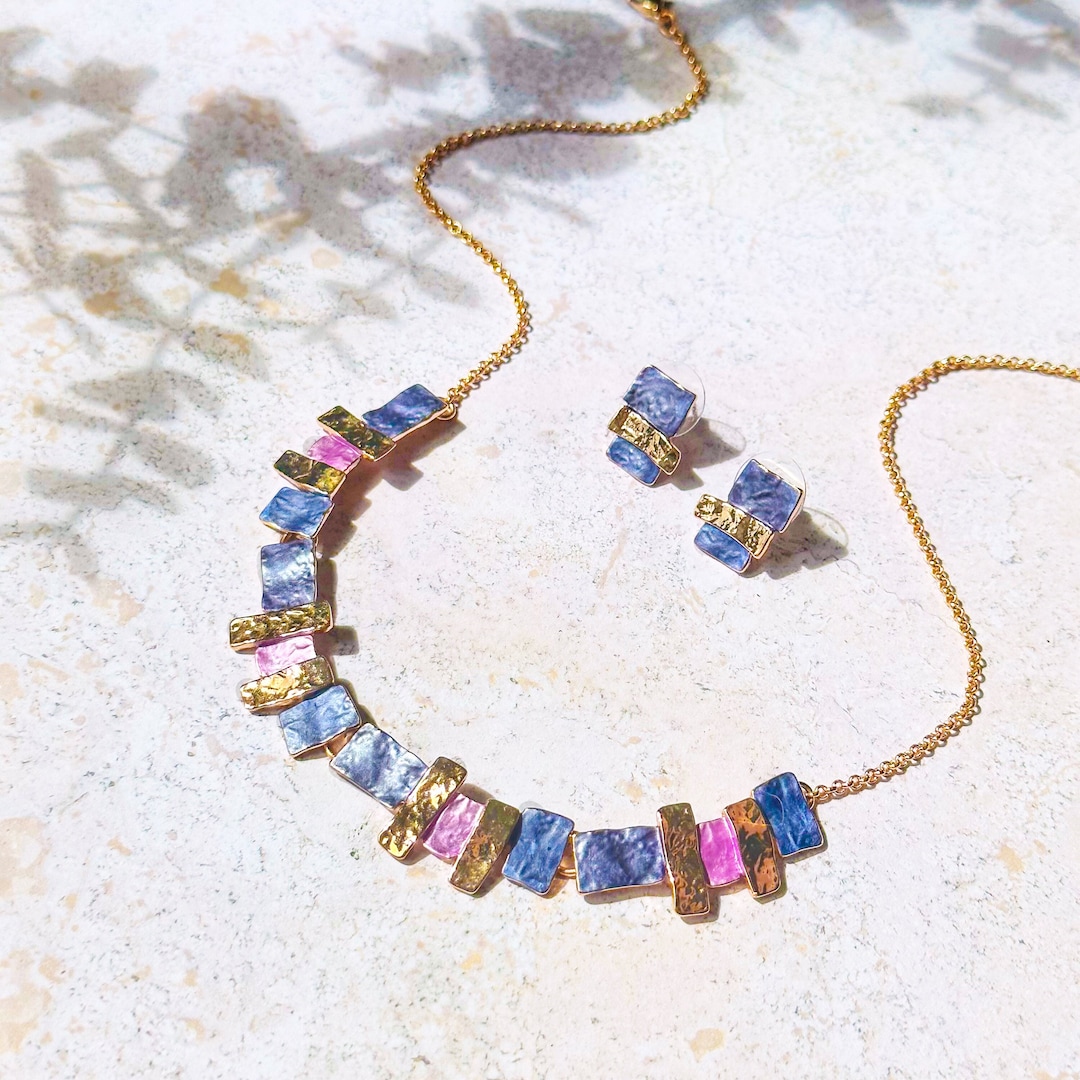 Boho Style Geometric Squares Necklace and Earring Set, Custom Color ...