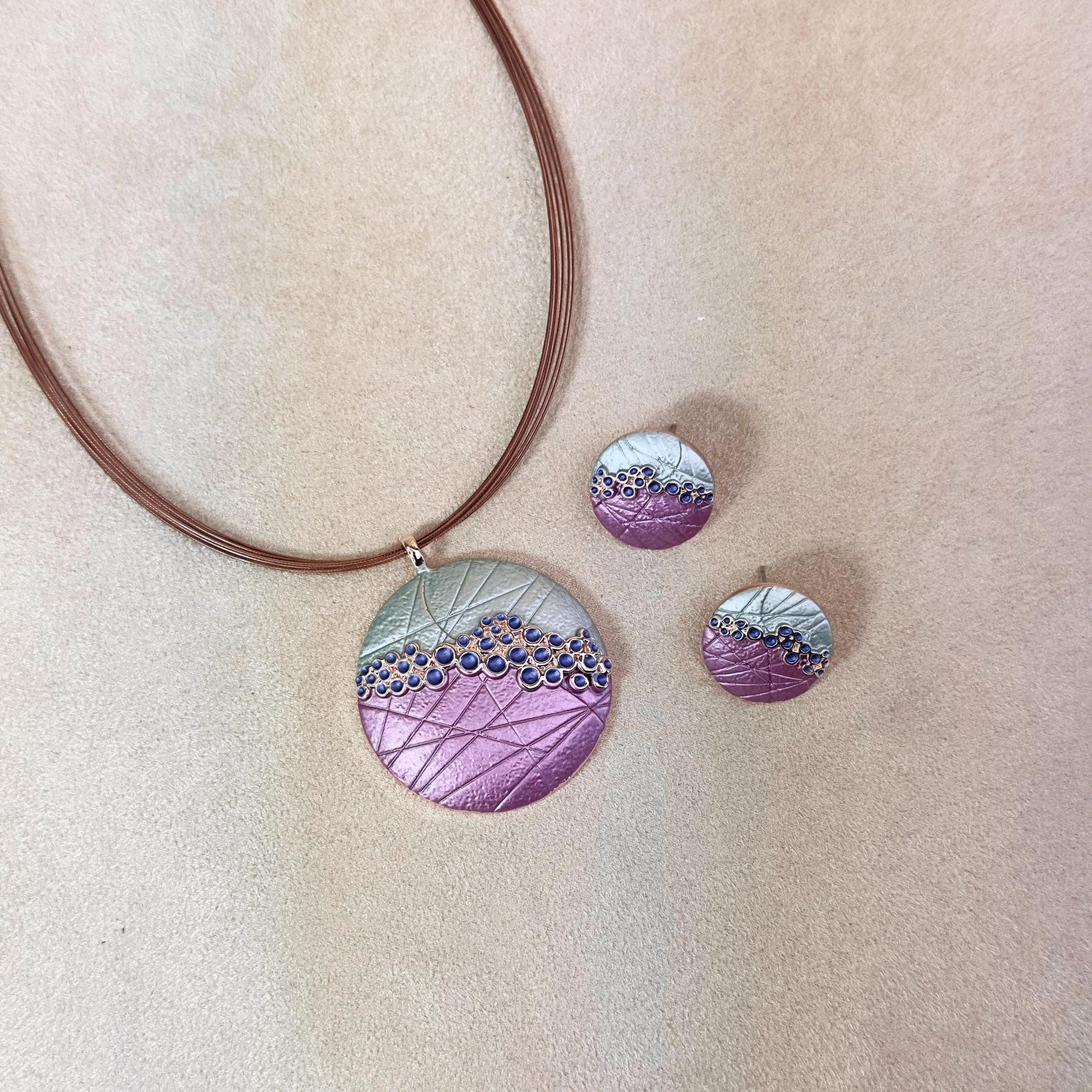Boho Bubble Mosaic Pendant Necklace • Rose Gold Statement Disc Necklace ...