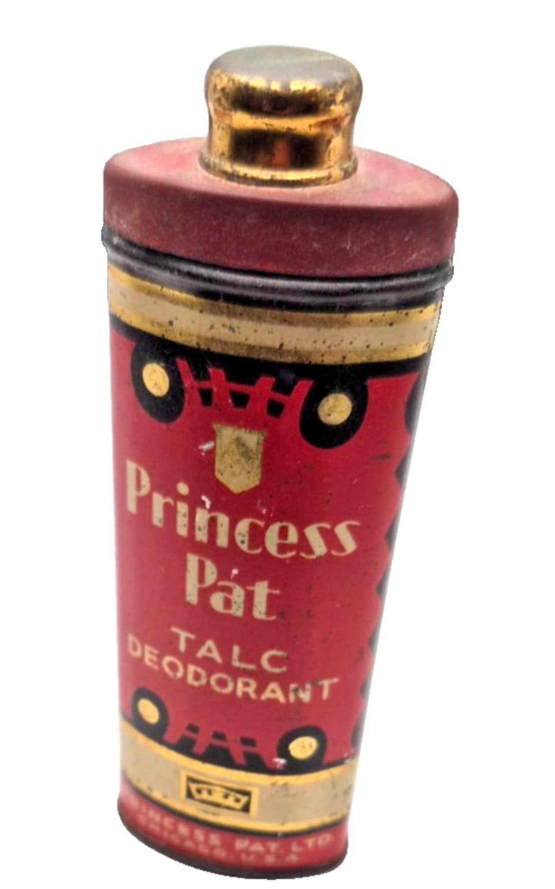 Vintage Talc Deodorant Container Princess Pat Red Metal Tin Powder 4.5 ...
