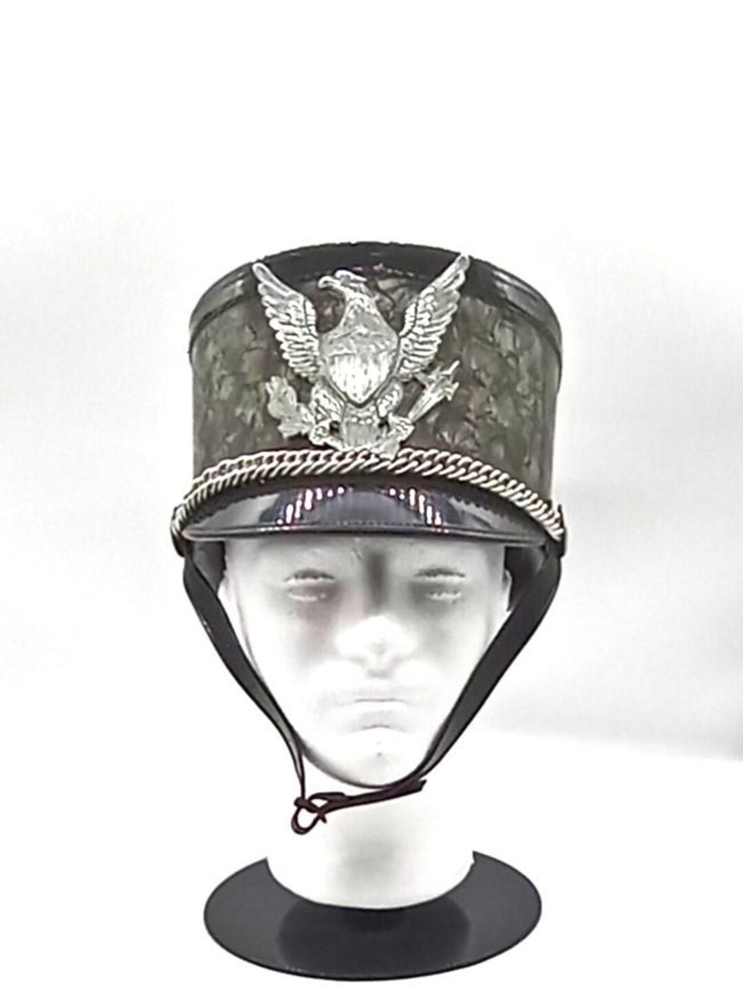 VTG Bayly Marching Band Shako Hat Black Patent Leather W Eagle Crest ...