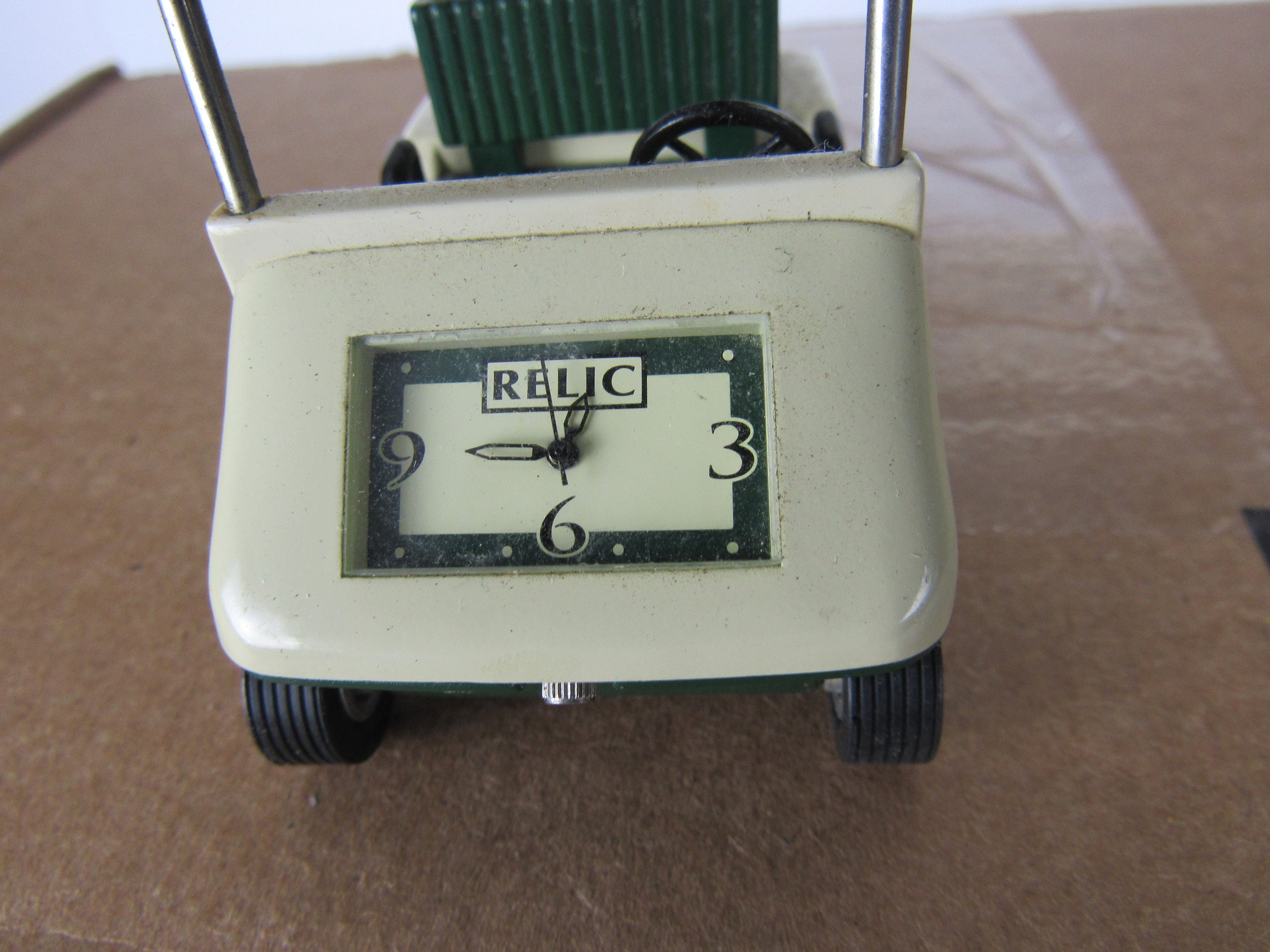 Relic Metal Golf Cart With Two Golf Bags Small Desk Clock Vintage 3 ...