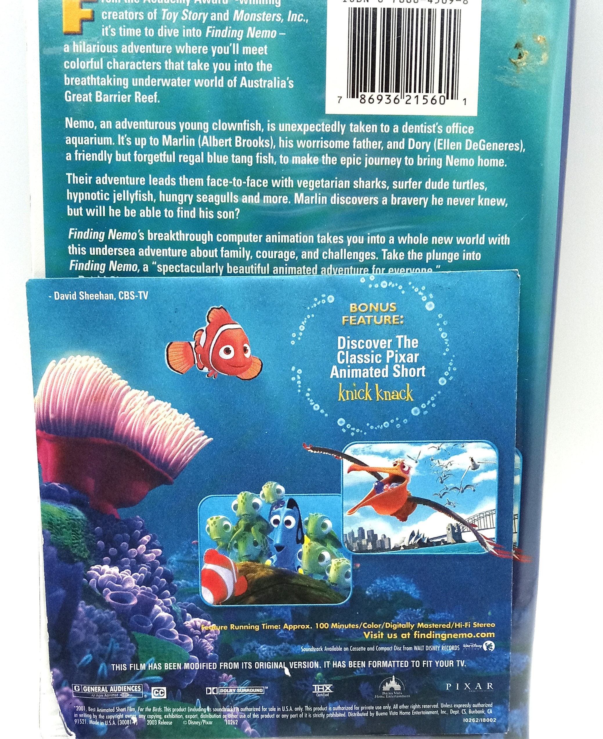 Walt Disney Finding Nemo VHS Clamshell Bonus Pixar Animated Feature ...