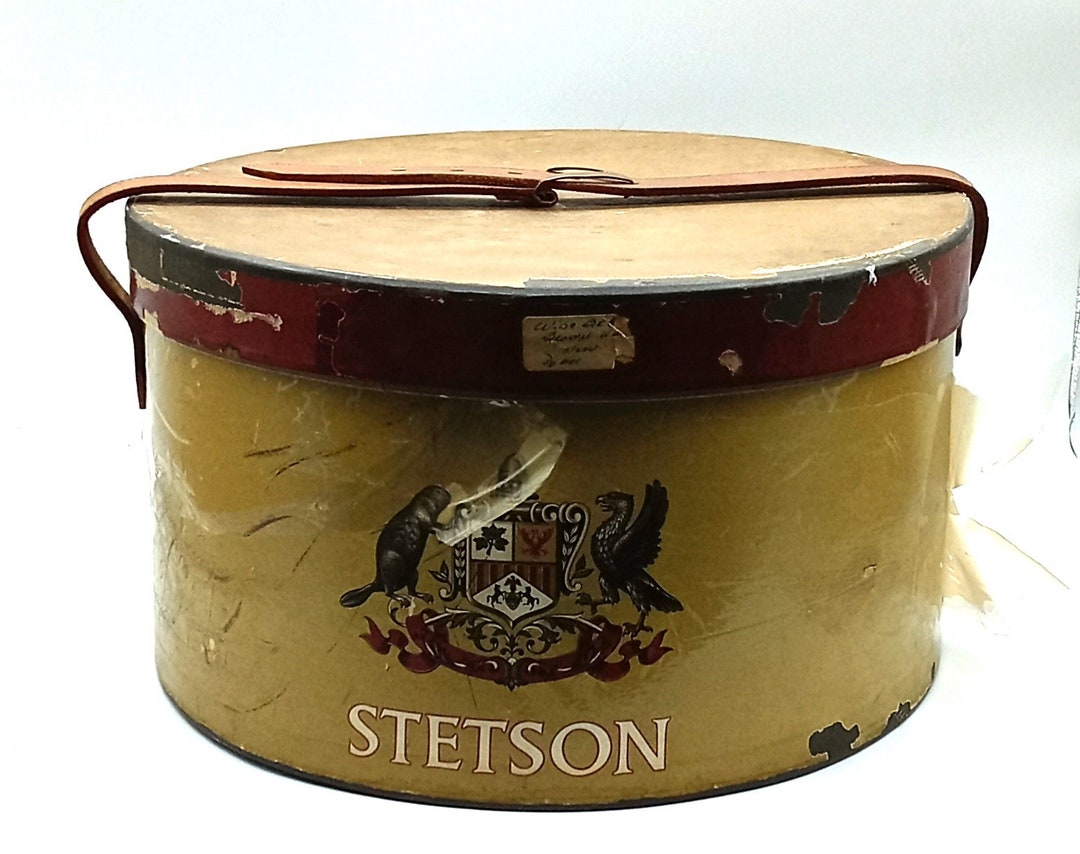 Vintage Stetson Hat Box Original Coat of Arms Logo Leather Carrying ...