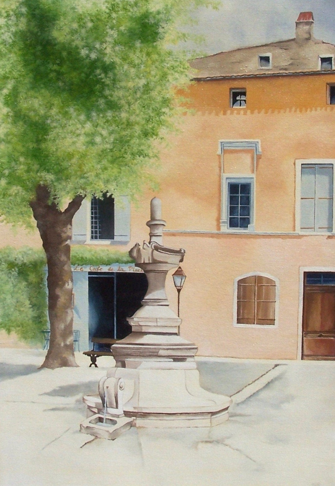 Oil Painting of an Authentic Village Square With a Majestic Fountain ...