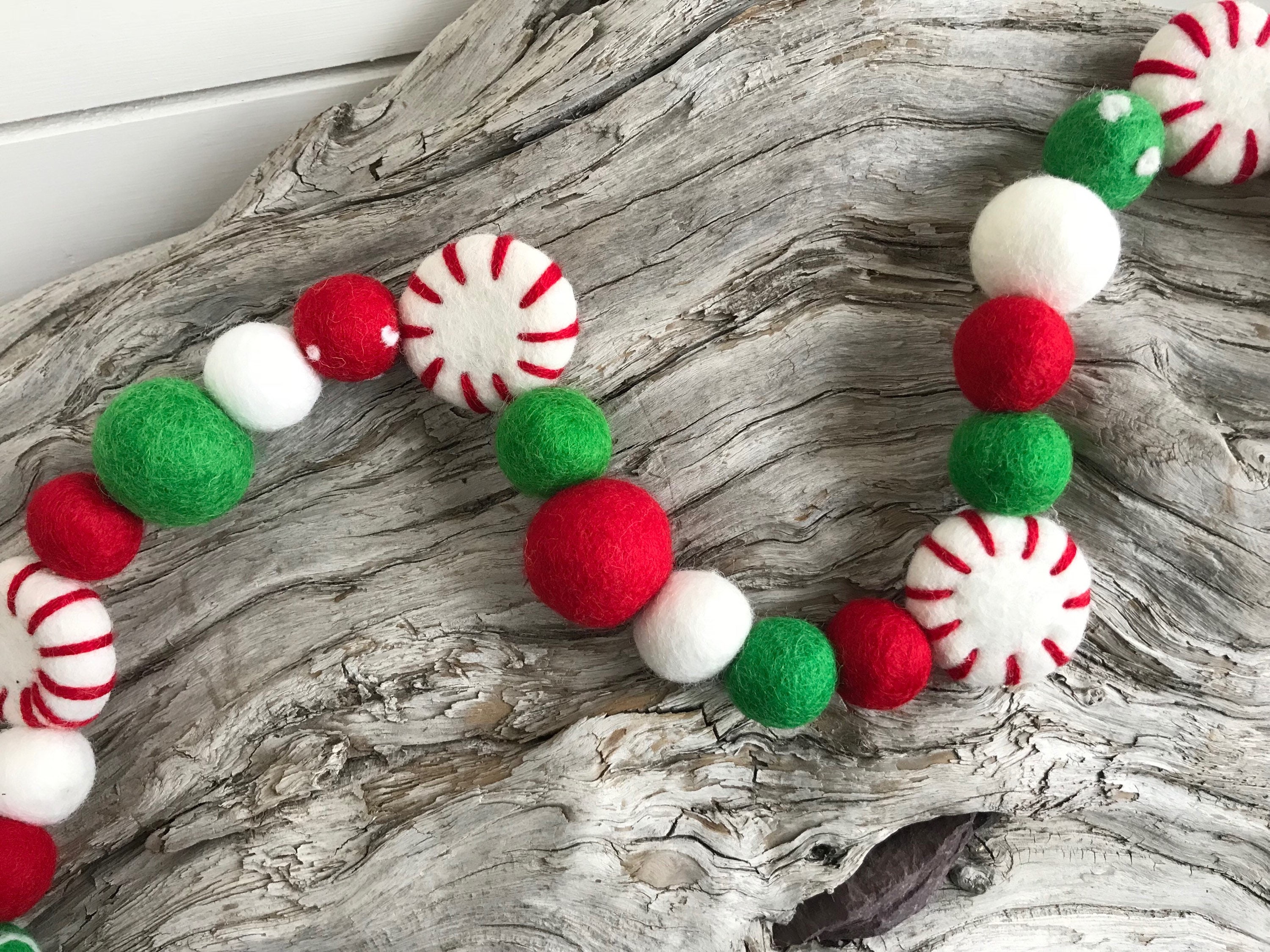 Bright Holiday Peppermint Garland Wool Felt Ball FREE USA - Etsy