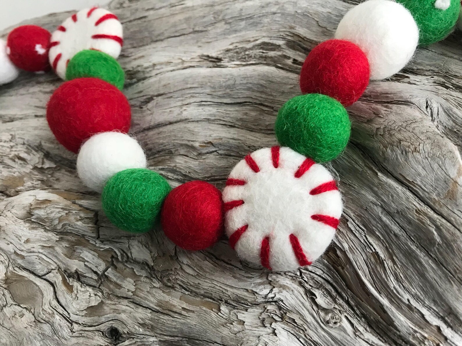Bright Holiday Peppermint Garland Wool Felt Ball FREE USA - Etsy