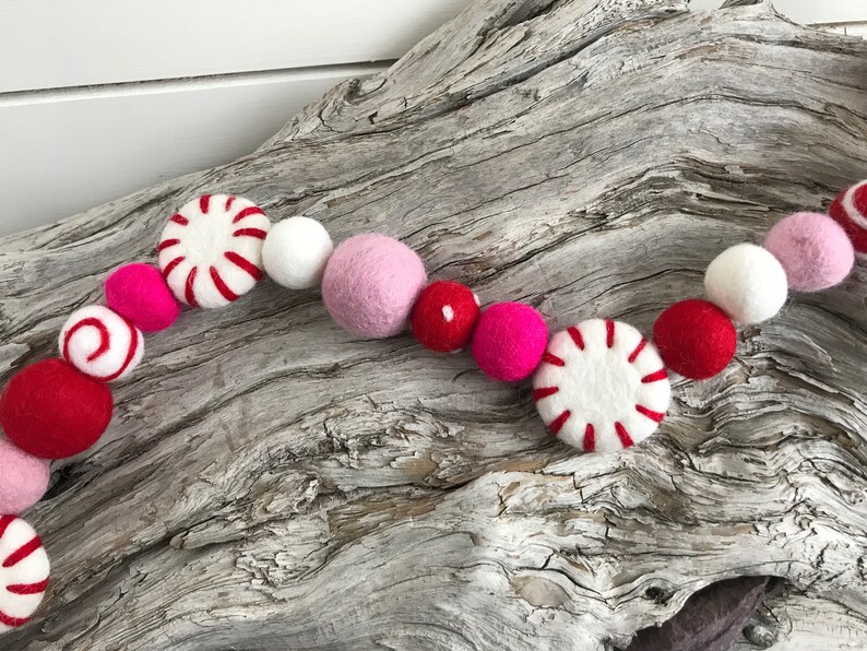 Sweet Candy Peppermint Christmas Garland | Wool Felt Ball | Felt Ball ...