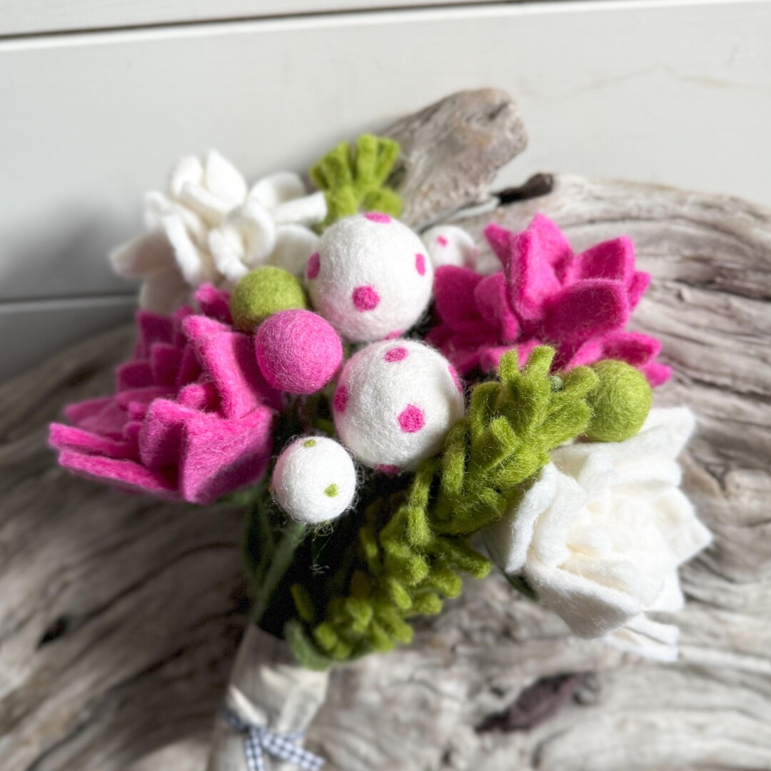 Felt Flower Bouquet - Wire Stem - Felt Flower - Vase Decor - Wool Felt ...