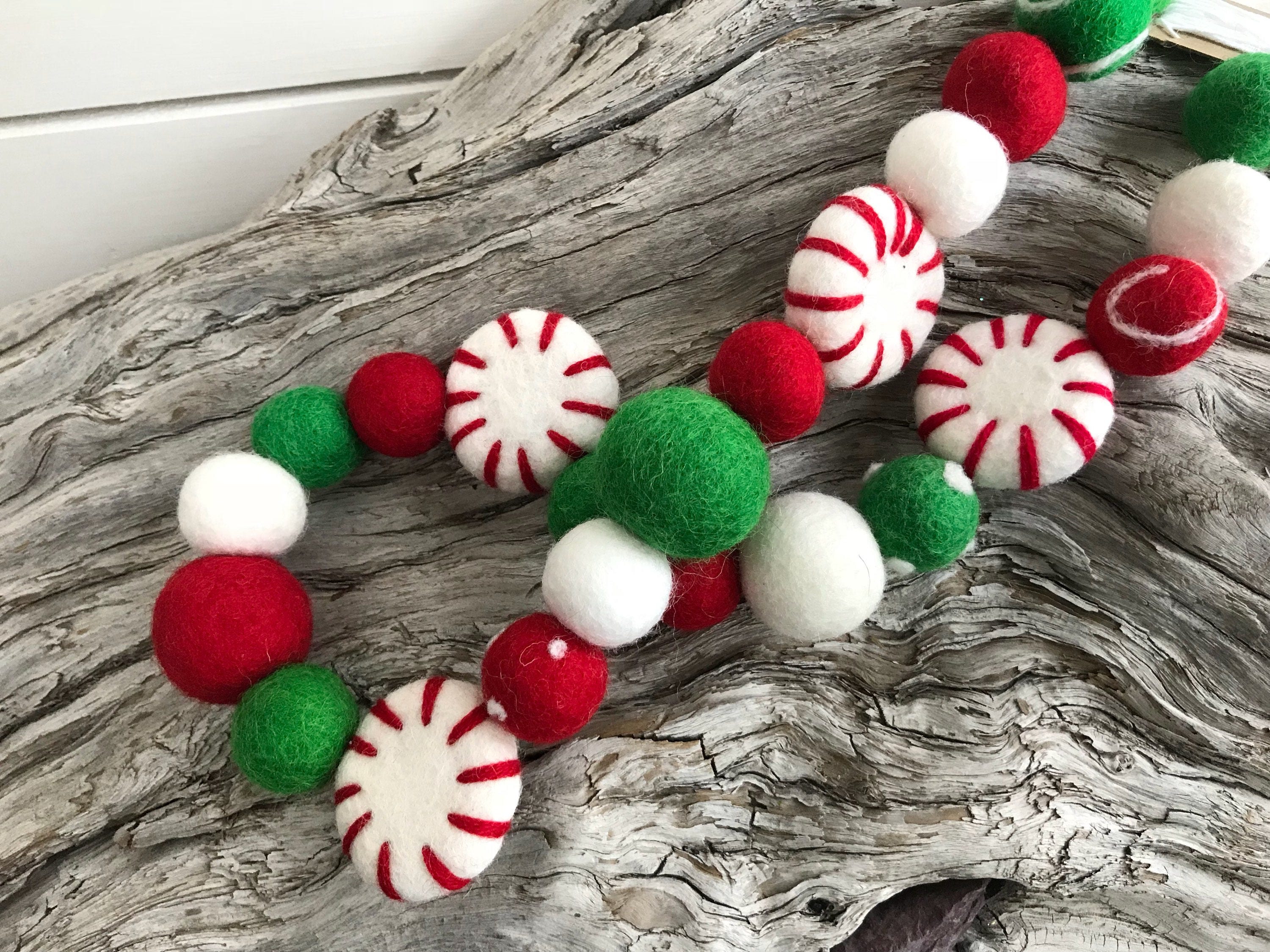Bright Holiday Peppermint Garland Wool Felt Ball FREE USA - Etsy