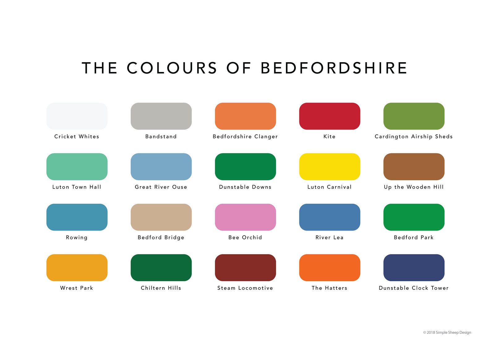 The Colours of Bedfordshire Print / Bedfordshire Paint Chart / Bedford ...