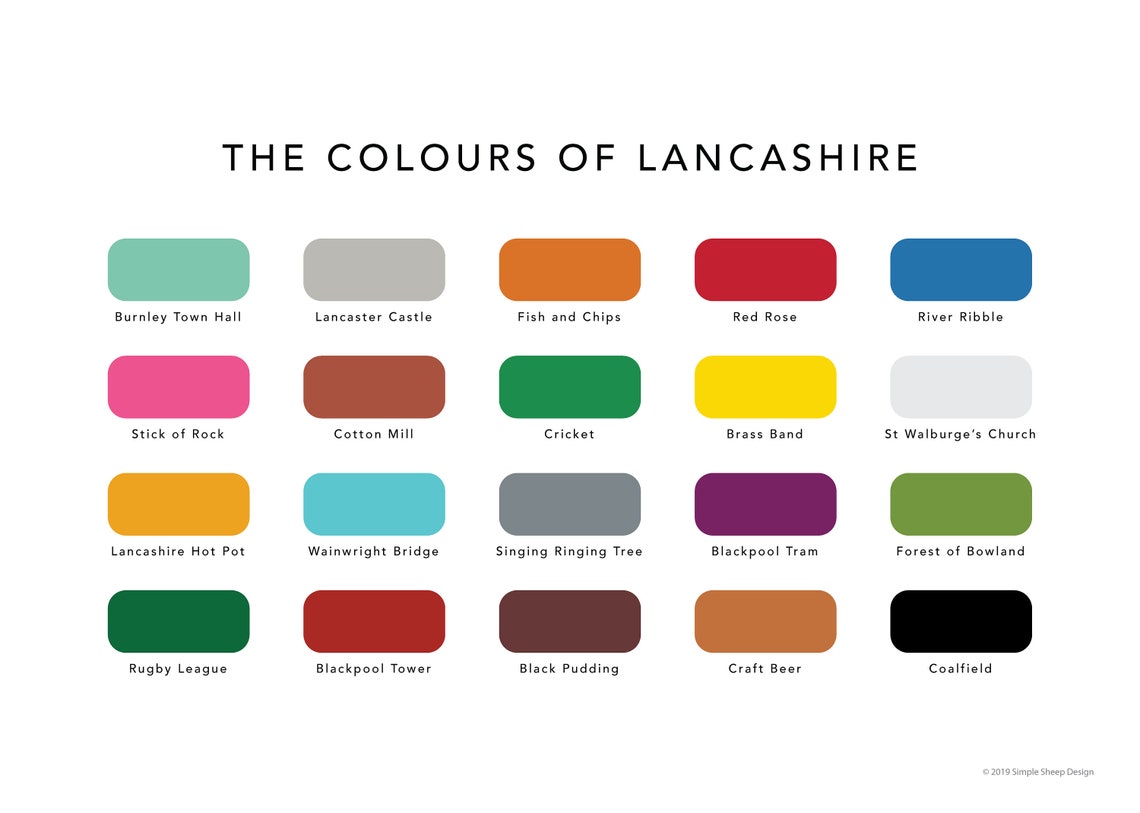 The Colours of Lancashire Print Poster Colour Chart Lancashire ...