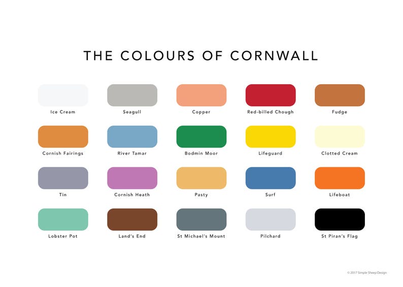 The Colours of Cornwall Print / Cornwall Paint Chart / Cornwall Poster ...