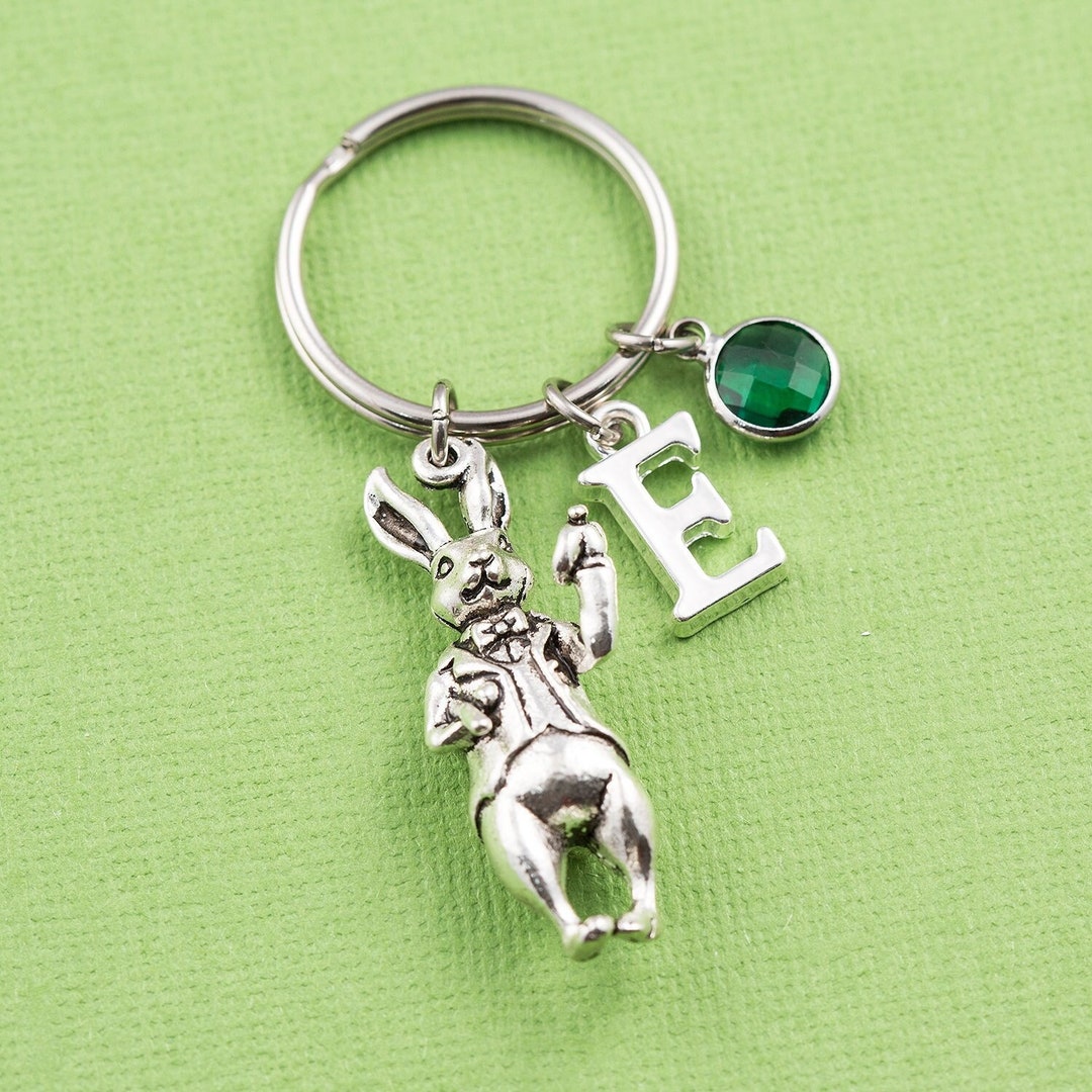White Rabbit Keychain Keyring Personalized Keyring Initial - Etsy