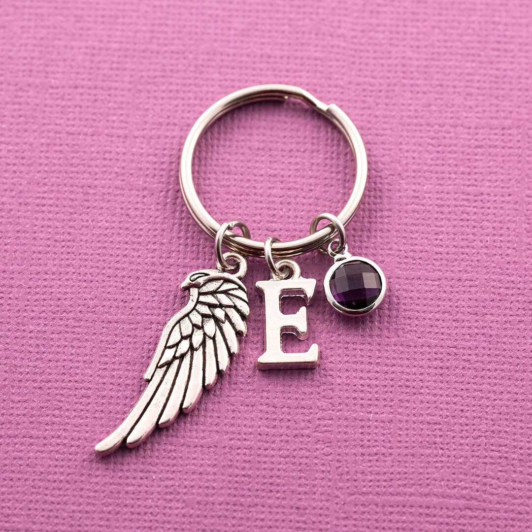 Personalized Angel Wing Keychain Angel Wing Keyring Memorial - Etsy