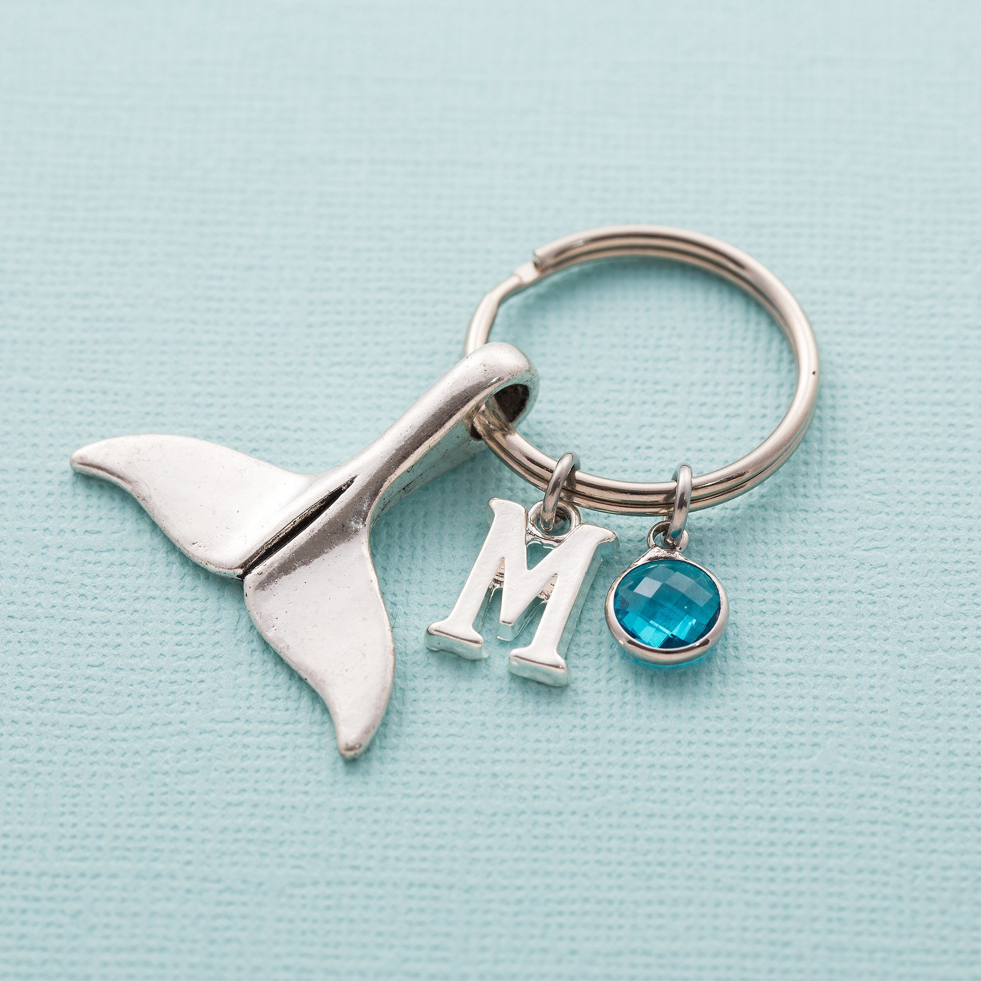 Personalised Whale Tail Keyring Custom Keychain Birthstone | Etsy UK