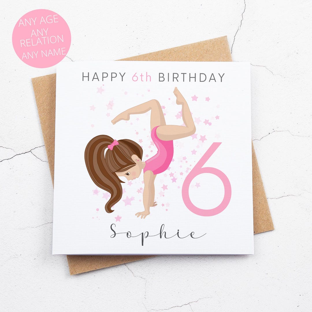 Personalised Gymnast Happy Birthday Card for Girls, Any Age & Name ...