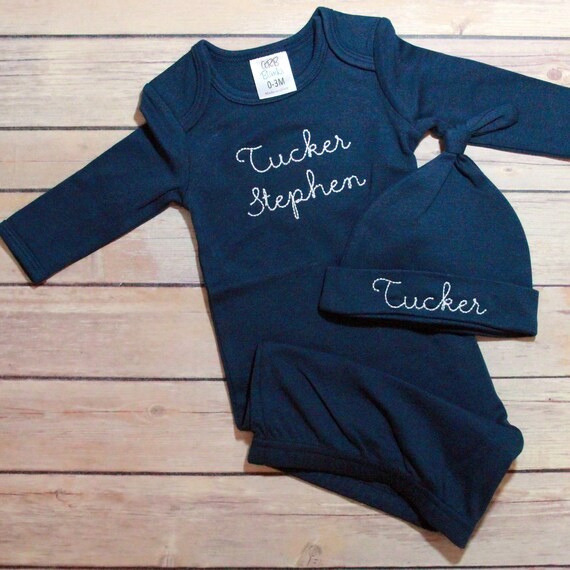 Monogrammed Baby Gown Personalized Newborn Gown Navy Blue | Etsy