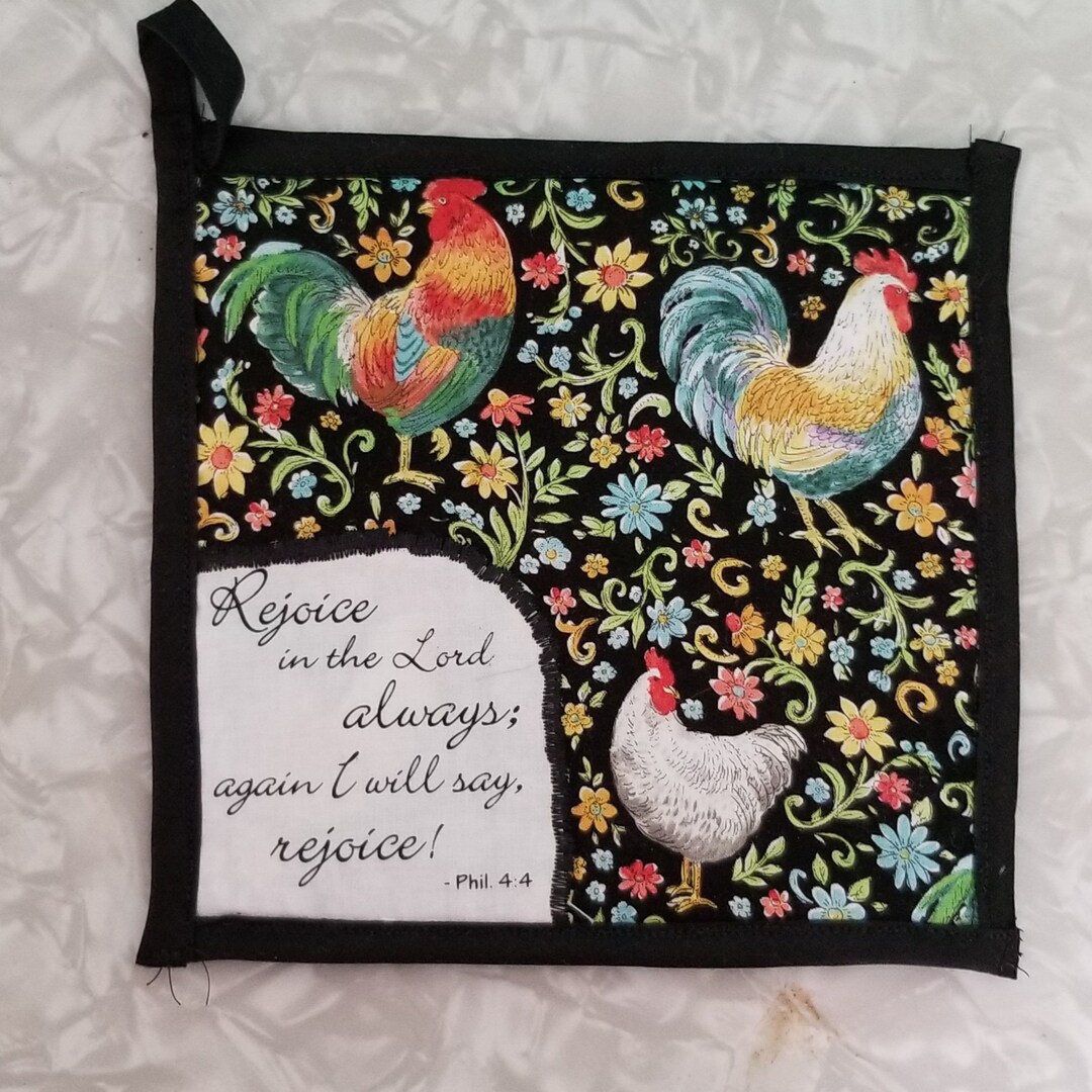 Roosters Potholder With Bible Verse - Etsy