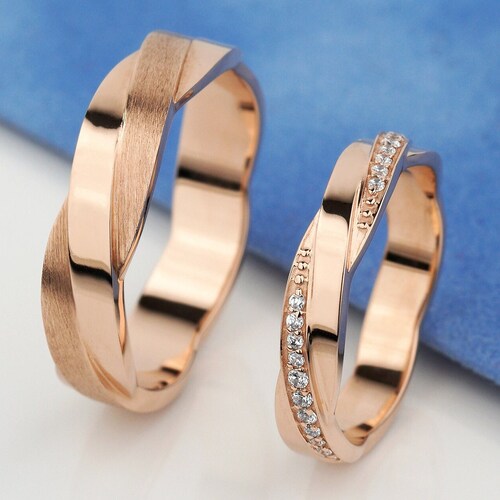 Unique Wedding Rings Set Made of Solid Gold. Matching Wedding - Etsy
