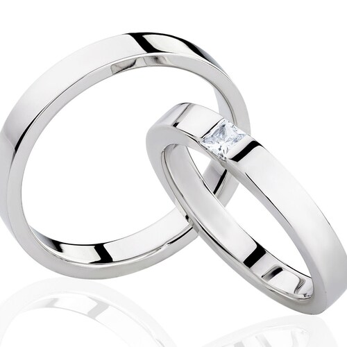 White Gold Wedding Bands With Natural Diamonds. Couple Rings | Etsy