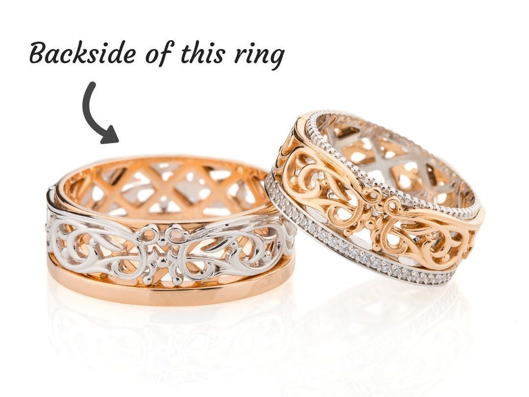 Vintage style wedding ring. Gold wedding ring. Floral wedding | Etsy