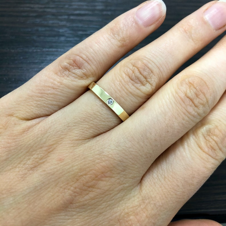 Simple Gold Wedding Ring With Diamond. Minimalist Ring for - Etsy India