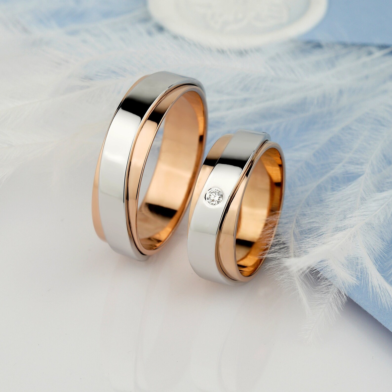 Matching Wedding Bands Made of Two Colors of Gold. Couple | Etsy