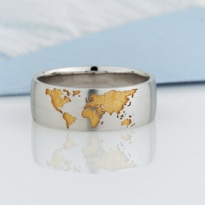 Gold Wedding Rings Set With World Map Design. Matching Wedding Bands ...