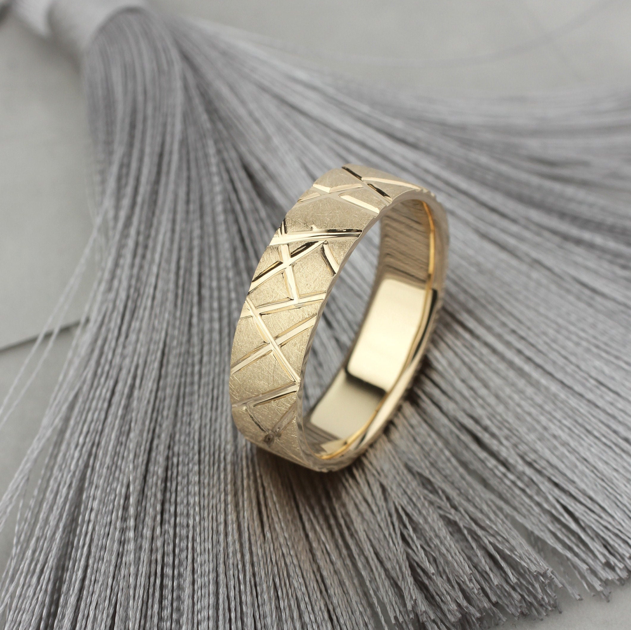 Unique Men's Wedding Band. Gold Wedding Band for Men. Male | Etsy