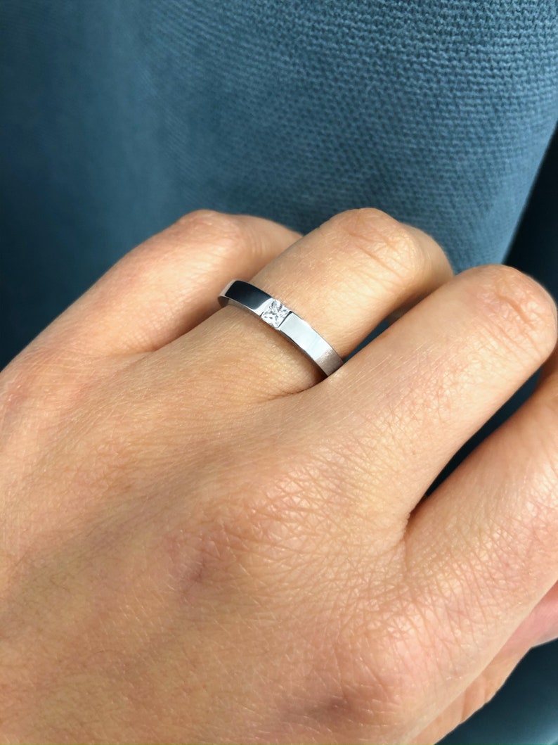 Simple White Gold Wedding Bands With Diamond. His and Hers - Etsy