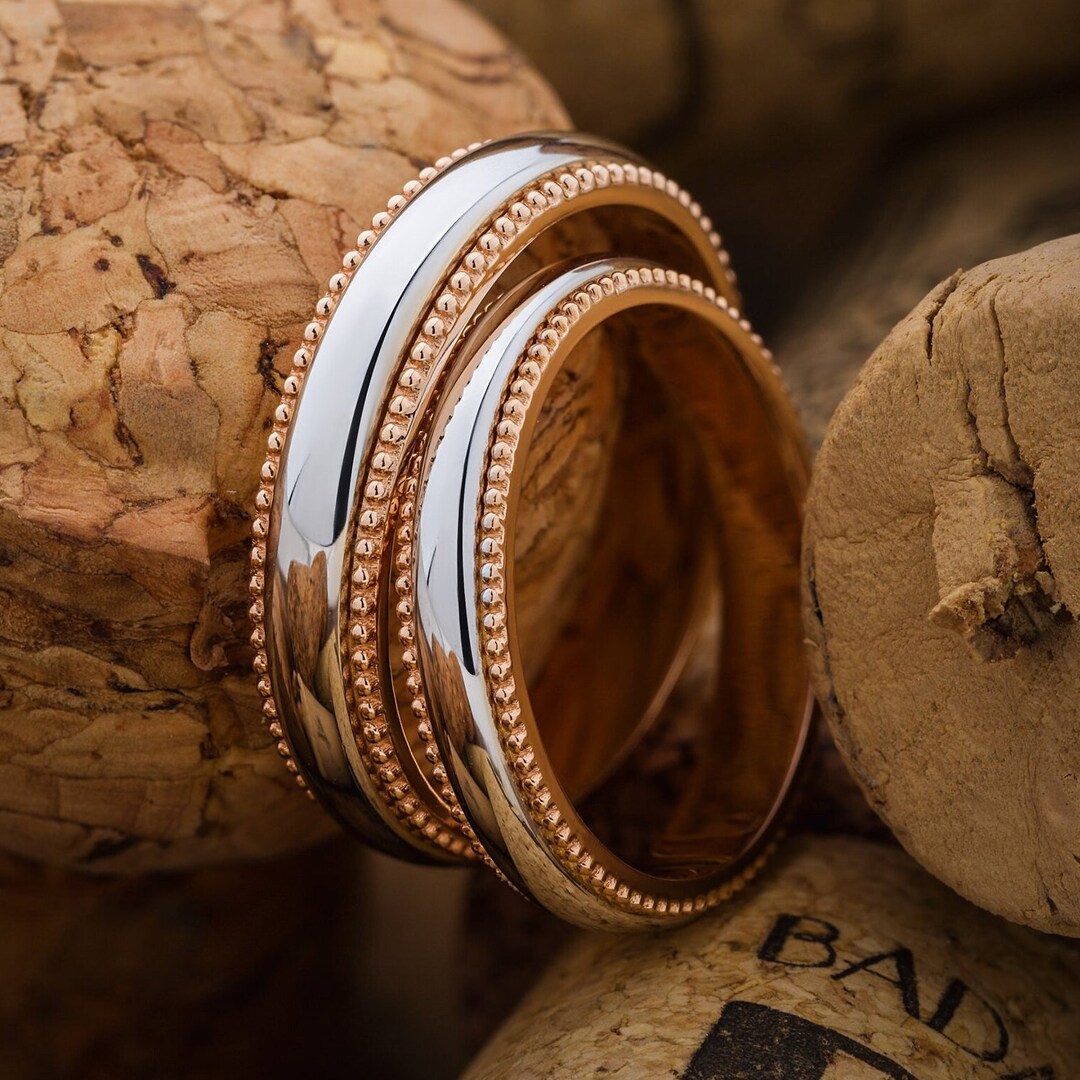 Two Tone Matching Wedding Bands With Milgrain Details. His and Hers ...