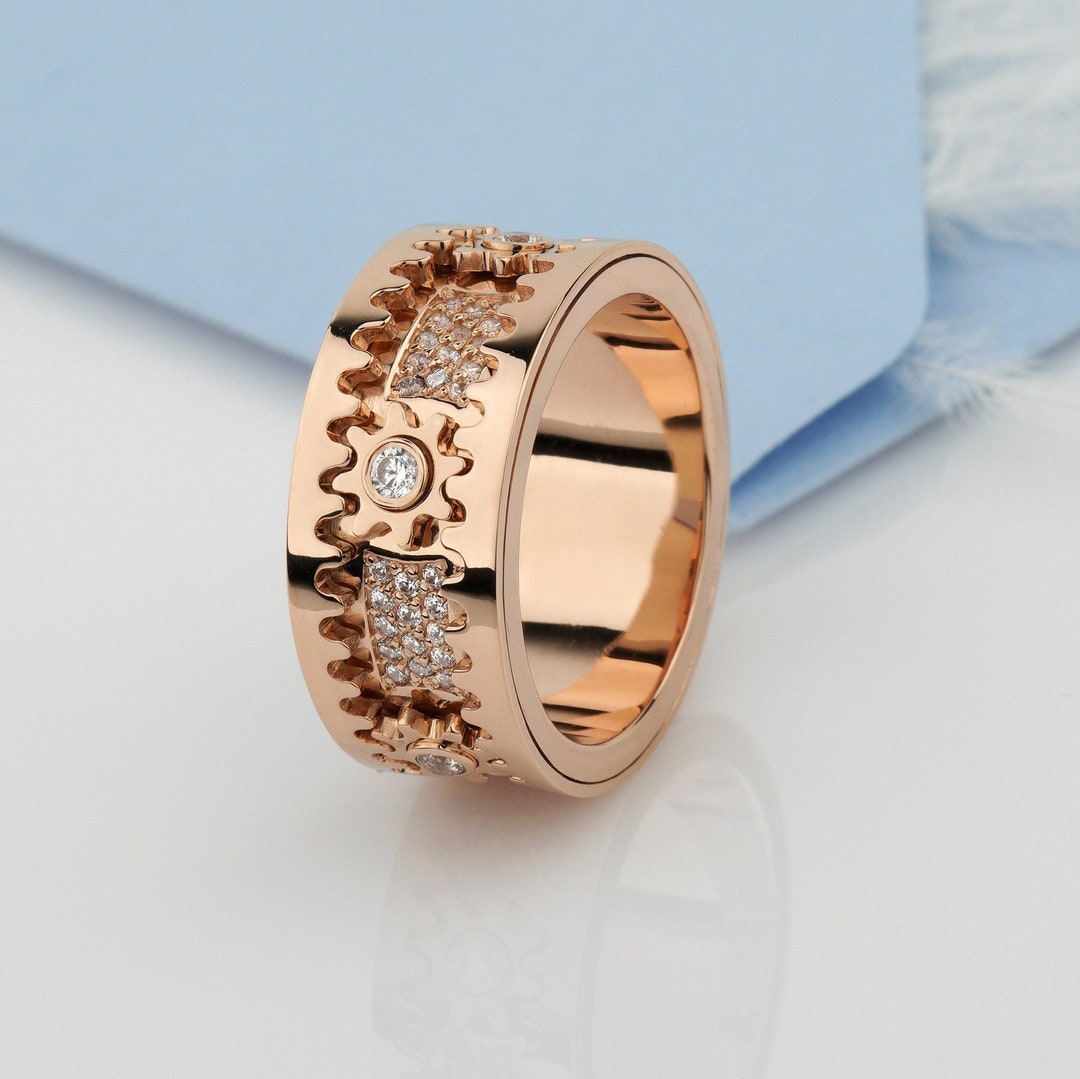 Unique Gold Spinner Ring. Wide Wedding Band. Women's Gold Ring. Gold ...