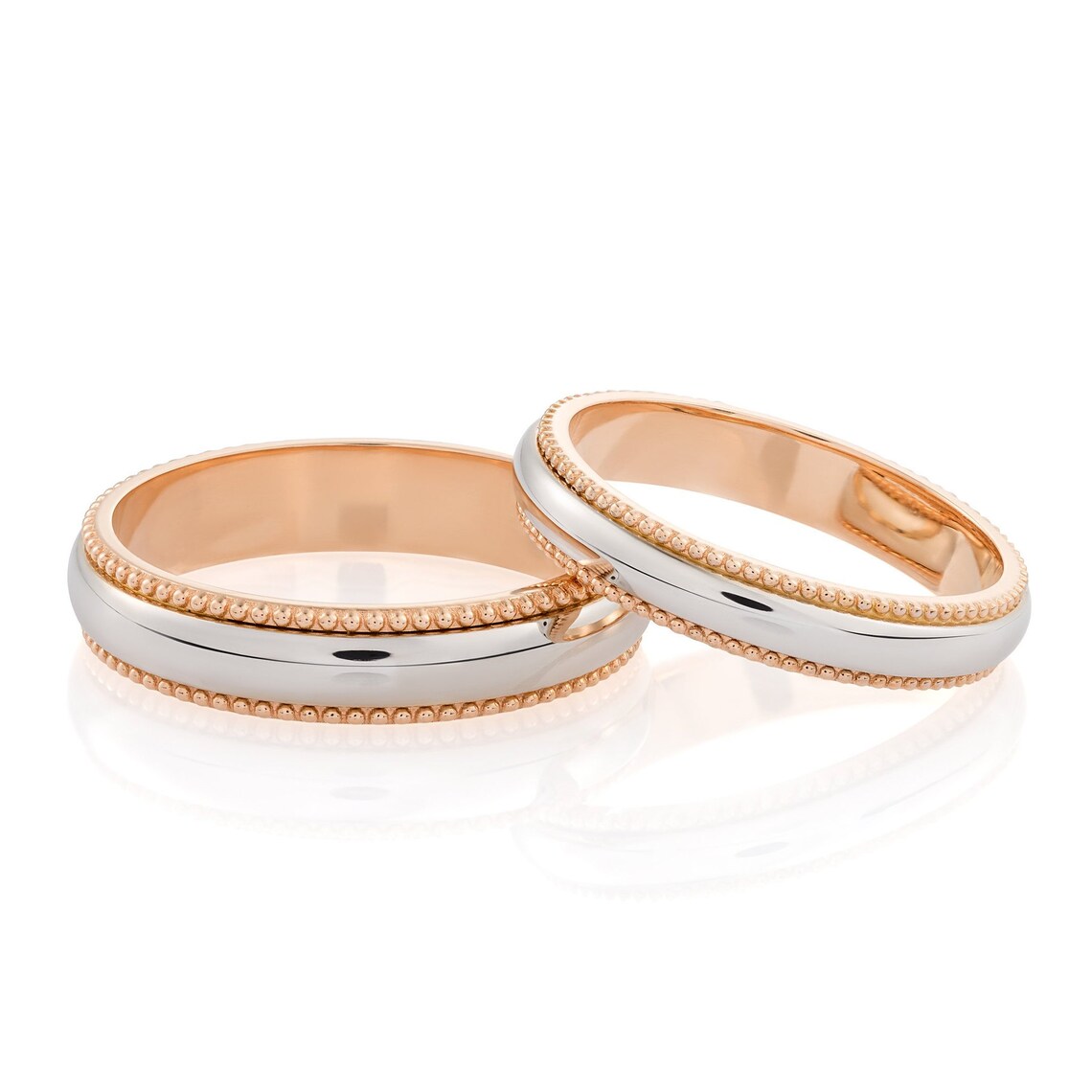 Two Tone Matching Wedding Bands With Milgrain Details. His and Hers ...