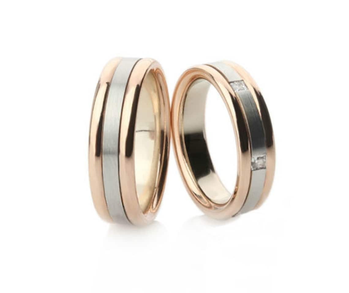 Two Tone Wedding Bands. Wedding Bands Gold. Matching Wedding - Etsy ...