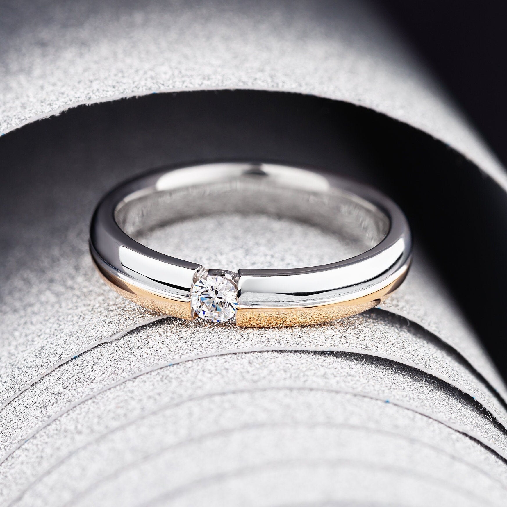 Womens Two-tone Gold Wedding Band With Diamond. Wedding Ring for Women ...