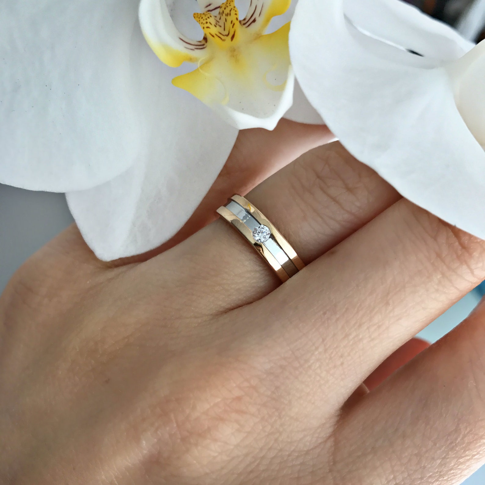 Matching Wedding Bands Set. Couple Wedding Rings. Two-tone - Etsy