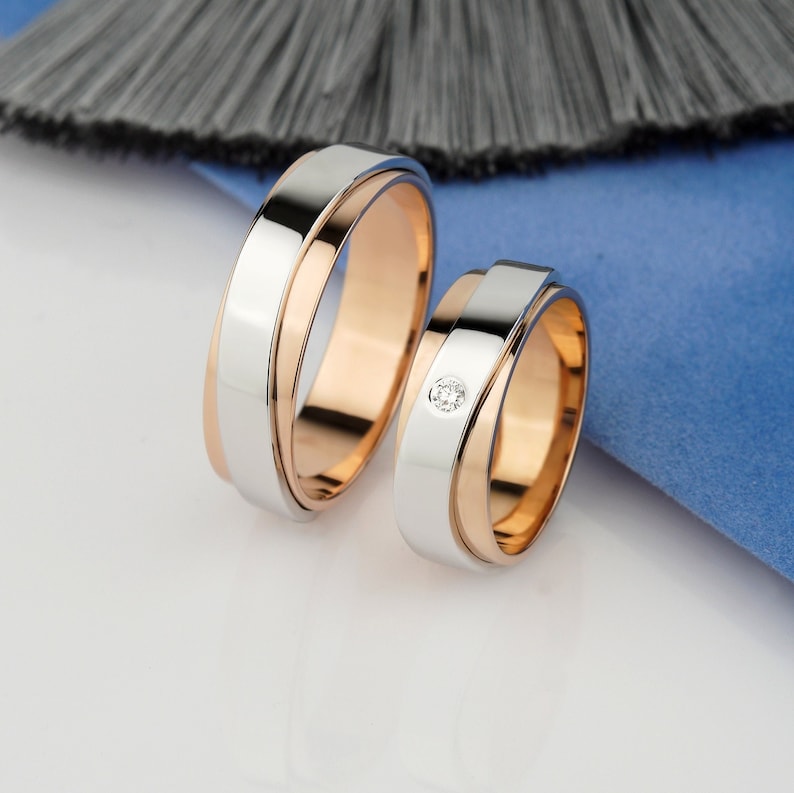 Matching Wedding Bands Made of Two Colors of Gold. Couple | Etsy