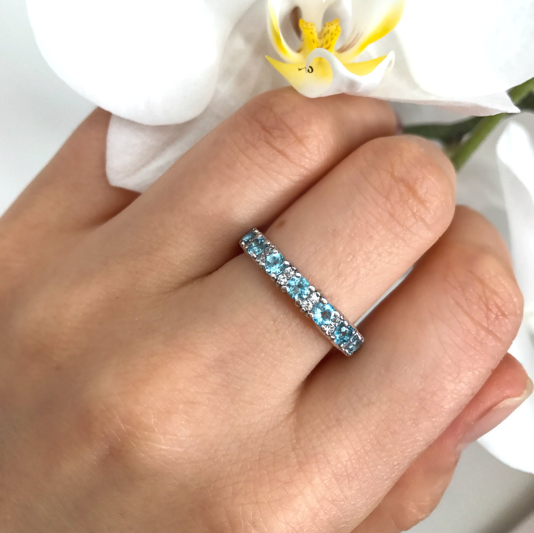 Blue Topaz Eternity Ring. Stacking Ring. Topaz Ring. Stackable | Etsy
