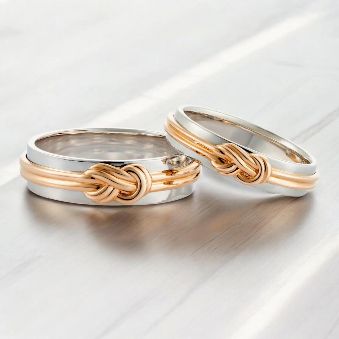 Matching Wedding Bands With Love Knot. Matching Couple Wedding Rings ...